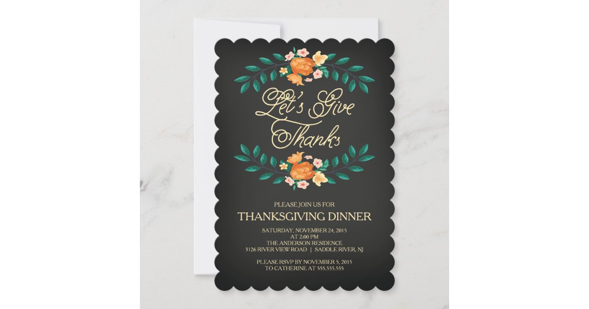 Give Thanks Floral Thanksgiving Dinner Party Invitation | Zazzle