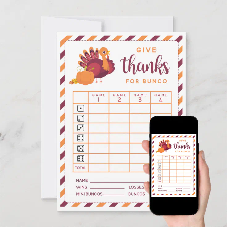 Give thanks for bunco november thanksgiving Theme Invitation | Zazzle