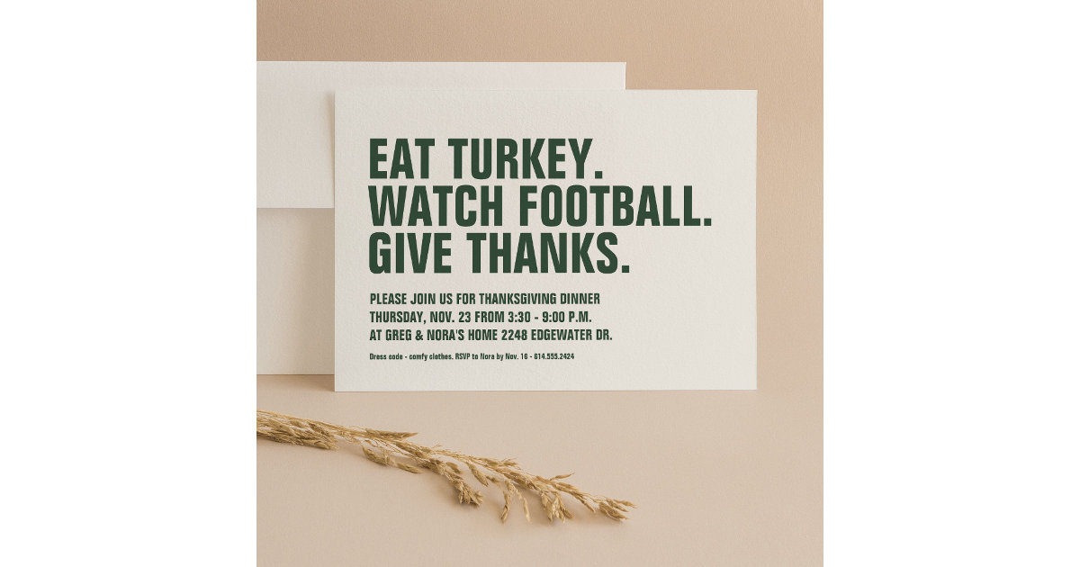 Give thanks fun simple modern green Thanksgiving Invitation | Zazzle