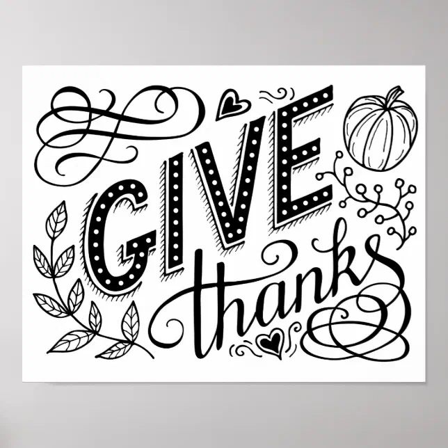 Give thanks hand lettering quote. Thanksgiving Poster | Zazzle