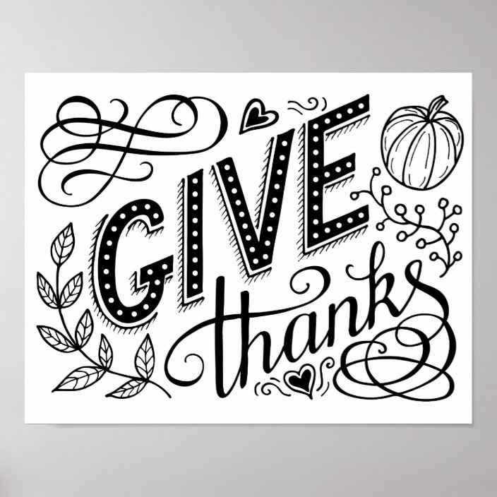 Give thanks hand lettering quote. Thanksgiving Poster | Zazzle.com