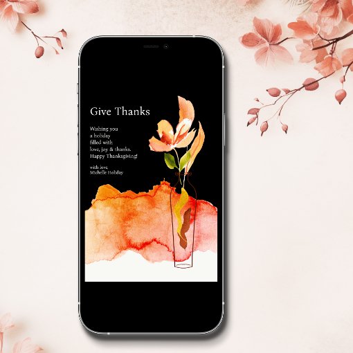 Give Thanks - Modern Flower and Vase Thanksgiving Holiday Card | Zazzle
