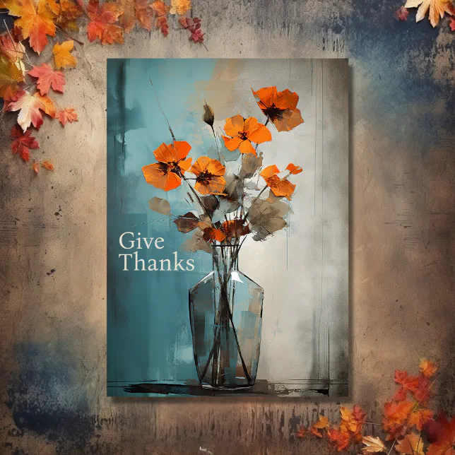 Give Thanks | Modern Flower and Vase Thanksgiving Holiday Card | Zazzle