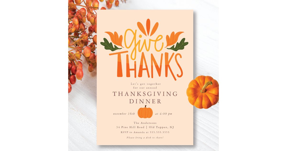 Give Thanks Modern Thanksgiving Invitation | Zazzle