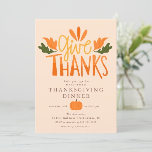 Give Thanks Modern Thanksgiving Invitation | Zazzle