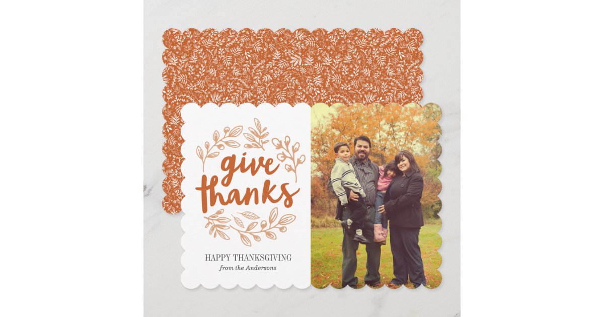 Give Thanks Script Photo Card | Zazzle