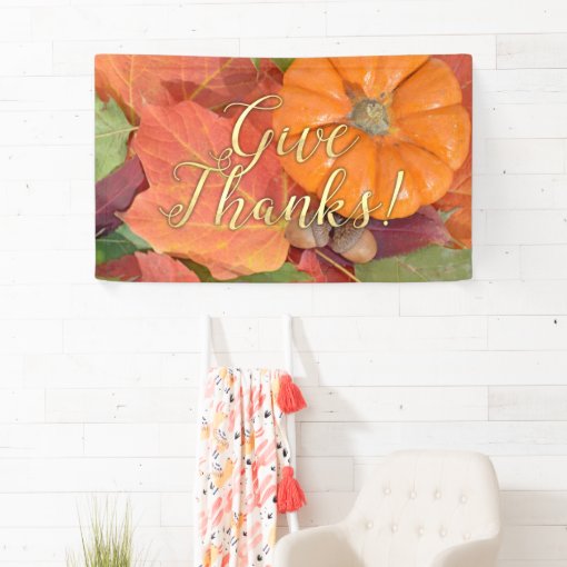 Give Thanks Script Typography Autumn Thanksgiving Banner | Zazzle