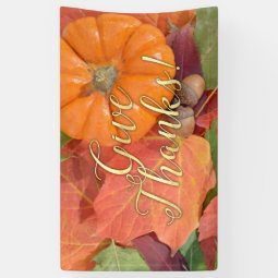 Give Thanks Script Typography Autumn Thanksgiving Banner | Zazzle