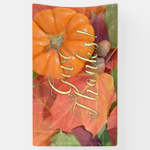 Give Thanks Script Typography Autumn Thanksgiving Banner | Zazzle