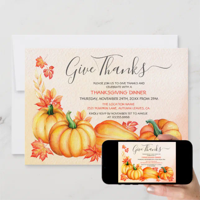 Give Thanks | Thanksgiving Dinner Invitation | Zazzle