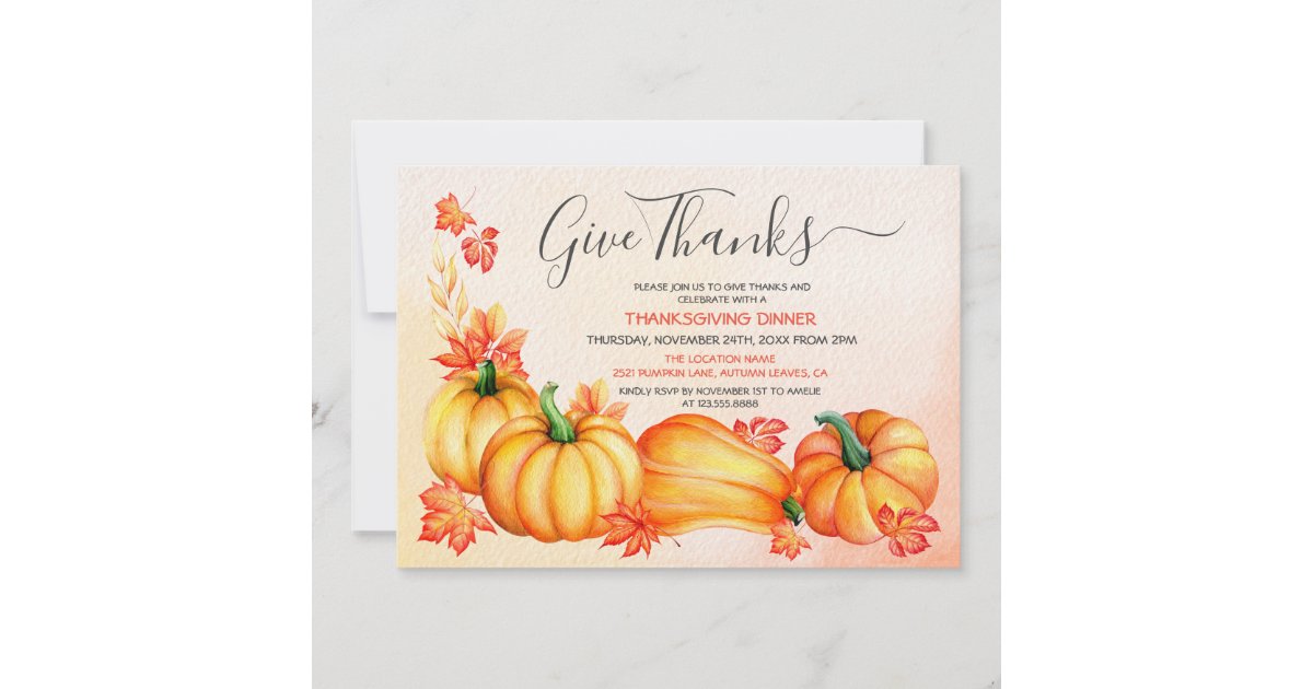 Give Thanks | Thanksgiving Dinner Invitation | Zazzle