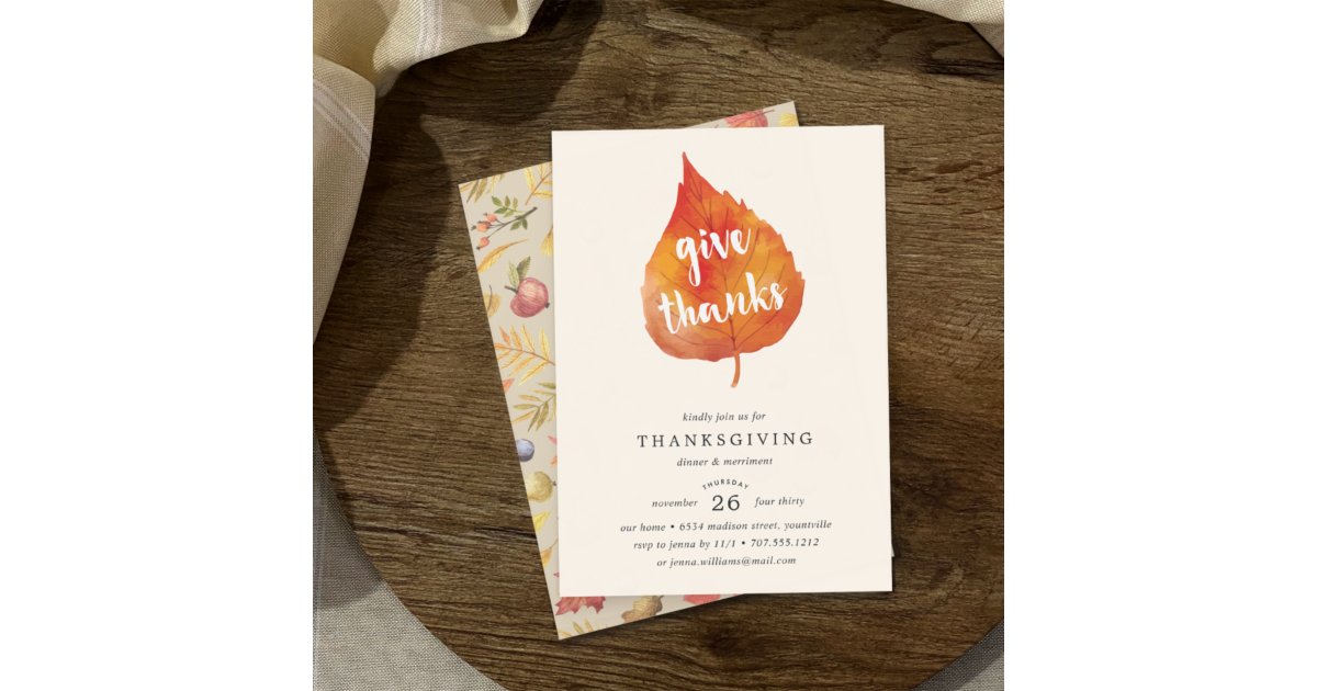 Give Thanks | Thanksgiving Dinner Invitation | Zazzle