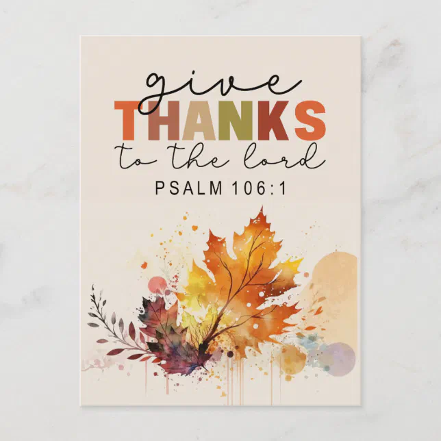 Give Thanks to the Lord Thanksgiving Bible Verse Postcard | Zazzle