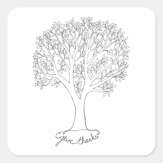 Give Thanks Tree Square Sticker | Zazzle.com