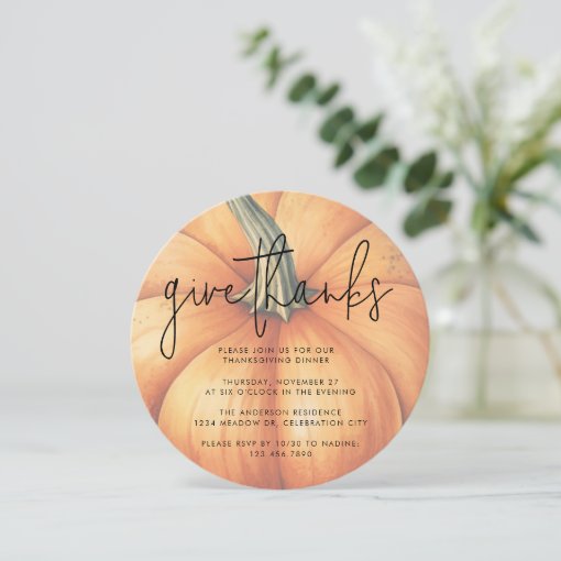 Give Thanks Unique Watercolor Pumpkin Thanksgiving Invitation | Zazzle