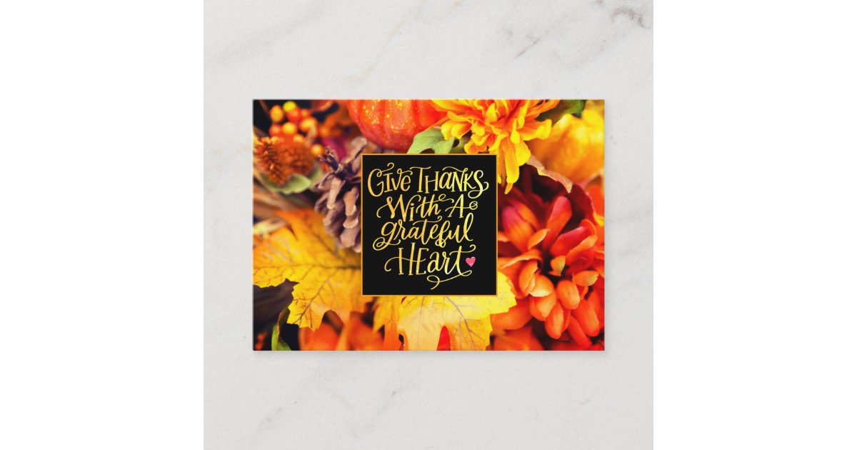 Give Thanks With a Grateful Heart Fall Flowers Business Card | Zazzle