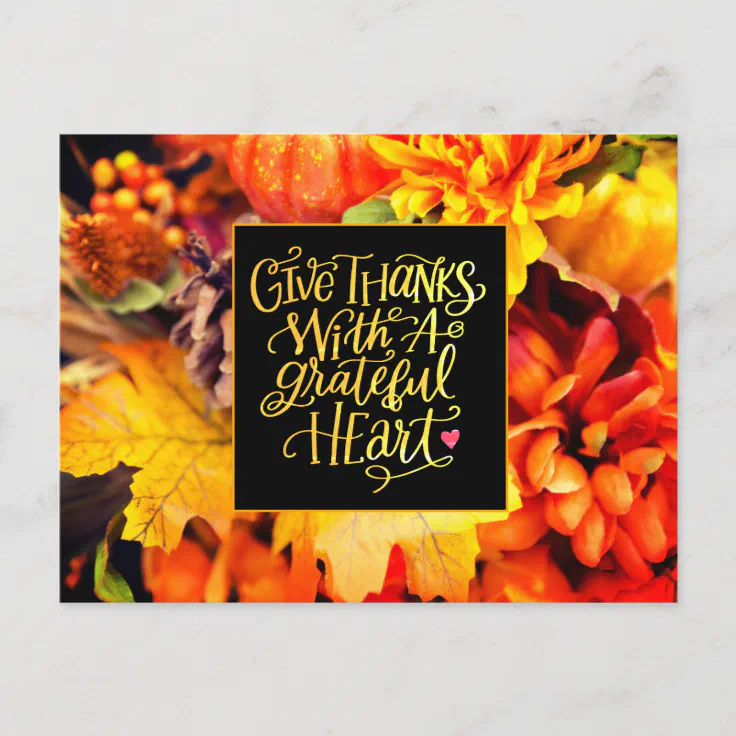 Give Thanks With a Grateful Heart Thanksgiving Postcard | Zazzle