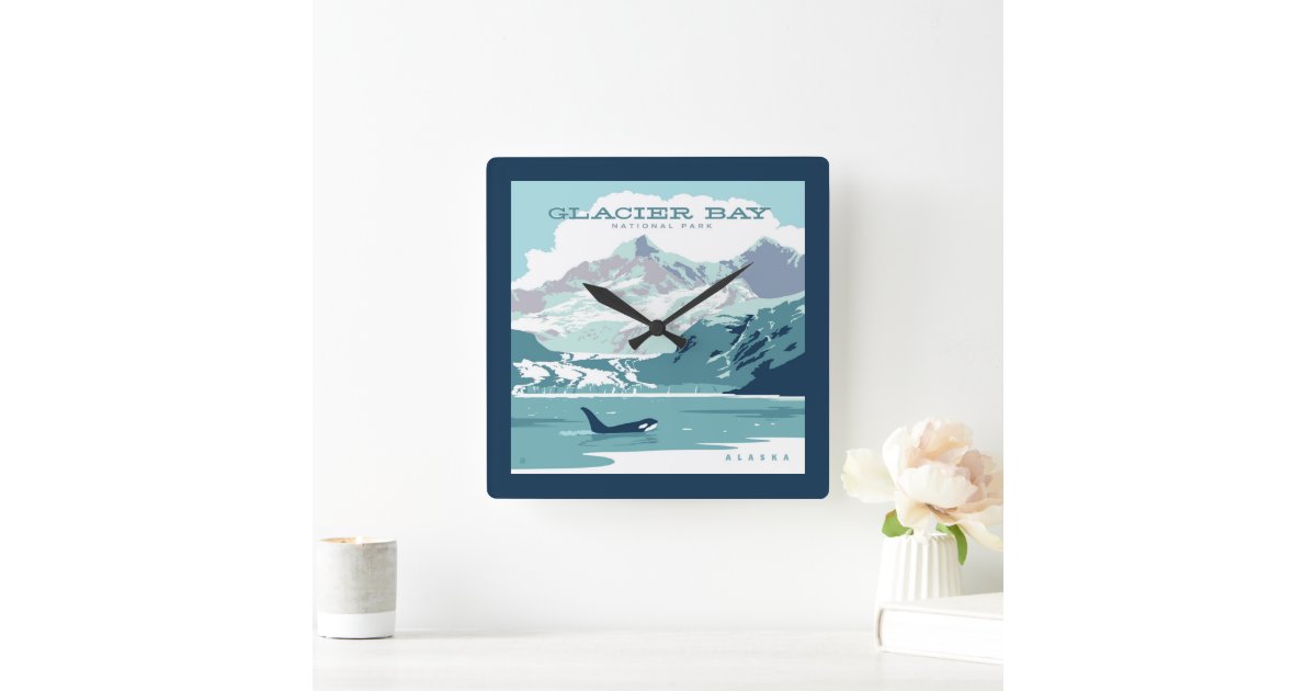 Glacier Bay National Park | Orca Square Wall Clock | Zazzle