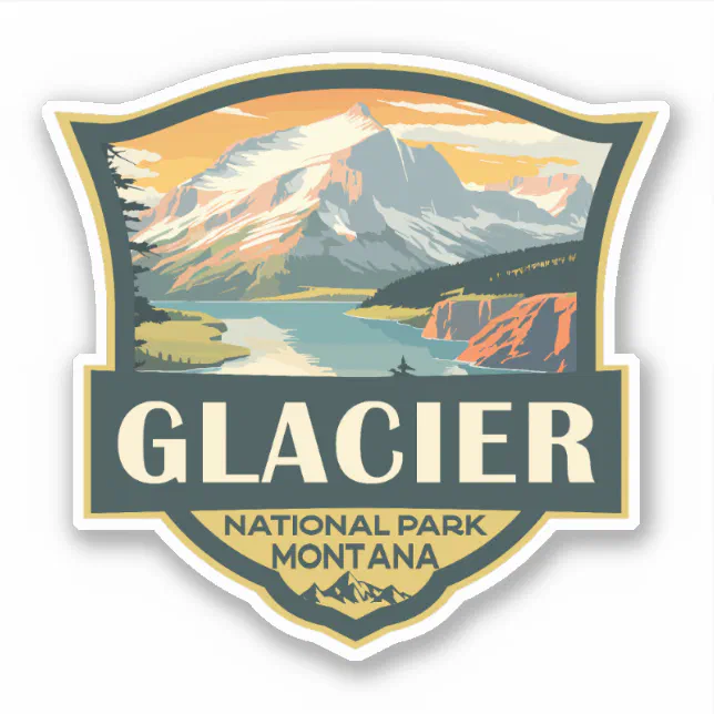Glacier National Park Illustration Travel Vintage Sticker | Zazzle