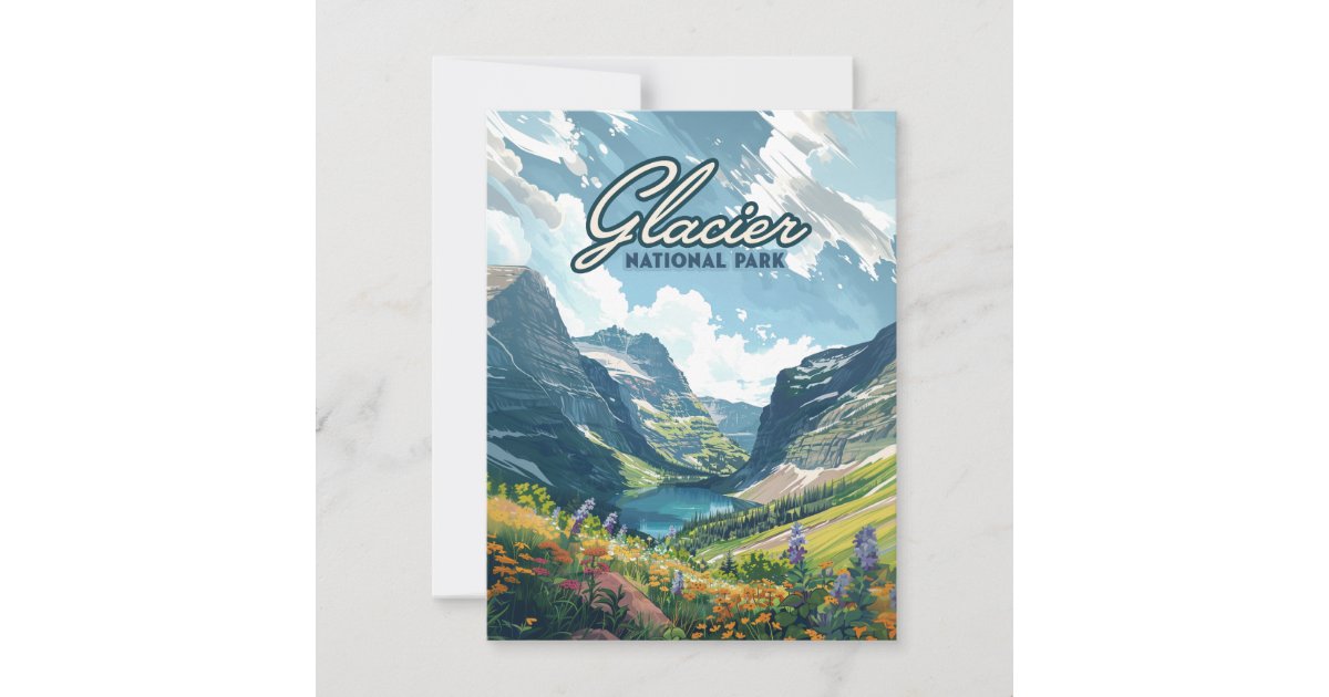 Glacier National Park Montana Lake Retro Card | Zazzle