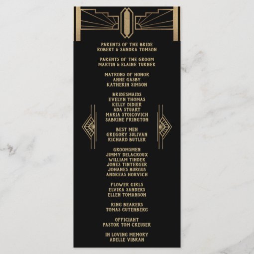 Glam 1920's Great Gatsby Art Deco Wedding Program | Zazzle
