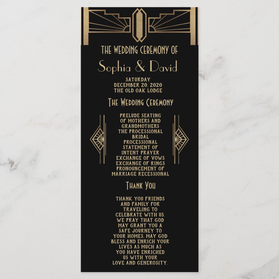 Glam 1920's Great Gatsby Art Deco Wedding Program | Zazzle