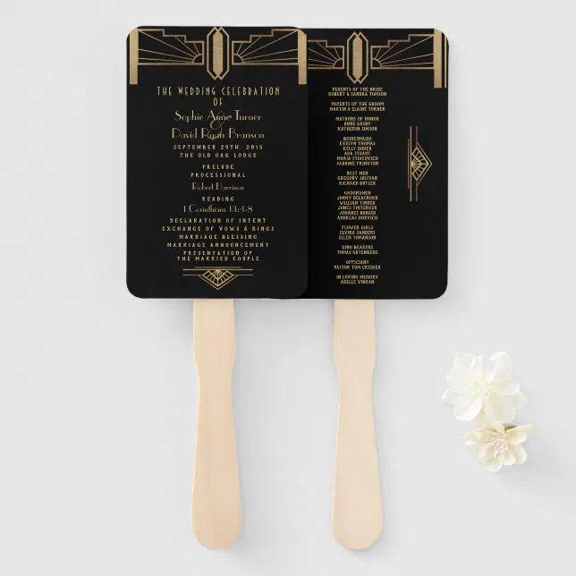 Glam 20's Great Gatsby Art Deco Wedding Program Hand Fan | Zazzle