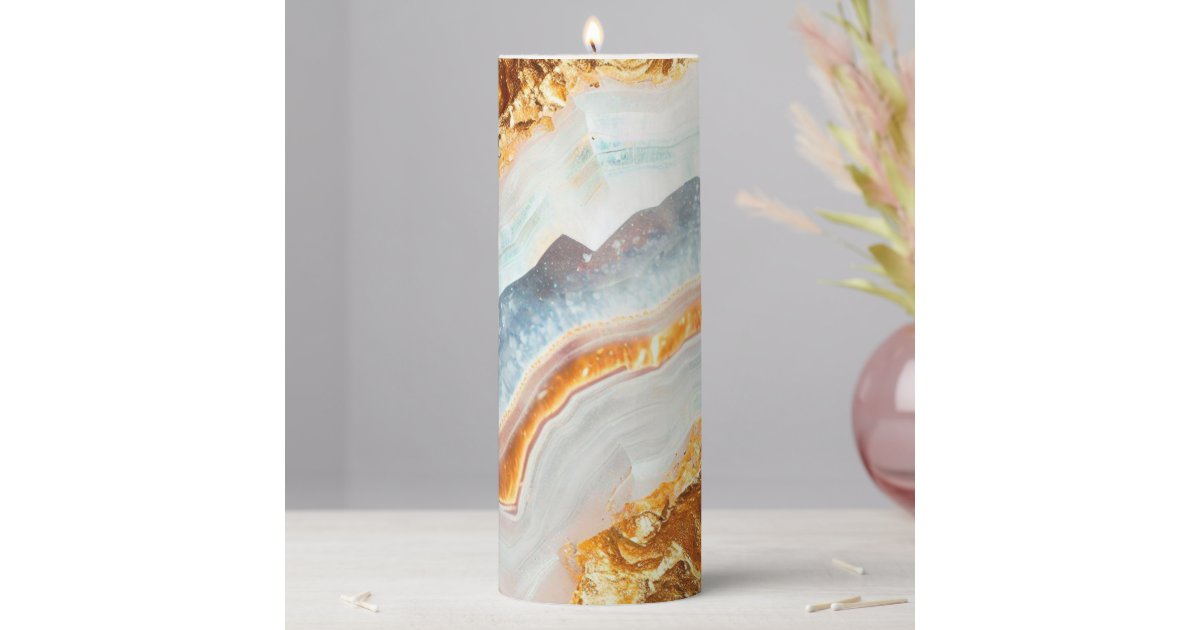 Glam Agate inspired Geode Pattern Pillar Candle | Zazzle