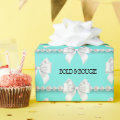Glam Aqua Tiffany Theme Bougie White Bow Pearls Wrapping Paper | Zazzle