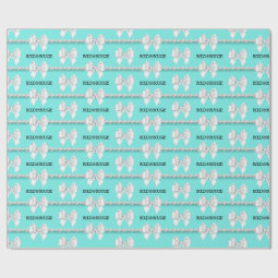 Glam Aqua Tiffany Theme Bougie White Bow Pearls Wrapping Paper | Zazzle