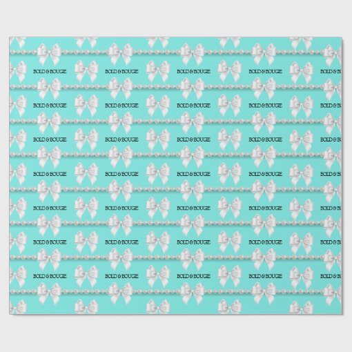 Glam Aqua Tiffany Theme Bougie White Bow Pearls Wrapping Paper | Zazzle