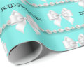 Glam Aqua Tiffany Theme Bougie White Bow Pearls Wrapping Paper | Zazzle