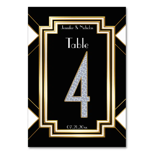 Glam Art Deco Diamond Wedding Table Number Four | Zazzle
