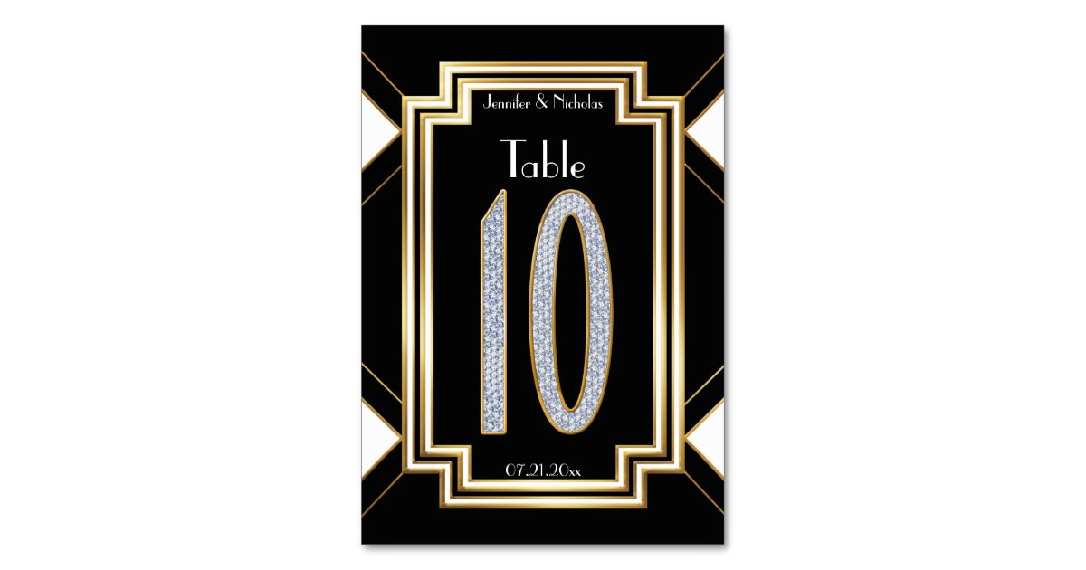 Glam Art Deco Diamond Wedding Table Number Ten | Zazzle