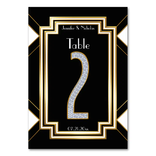 Glam Art Deco Diamonds Wedding Table Number Two | Zazzle