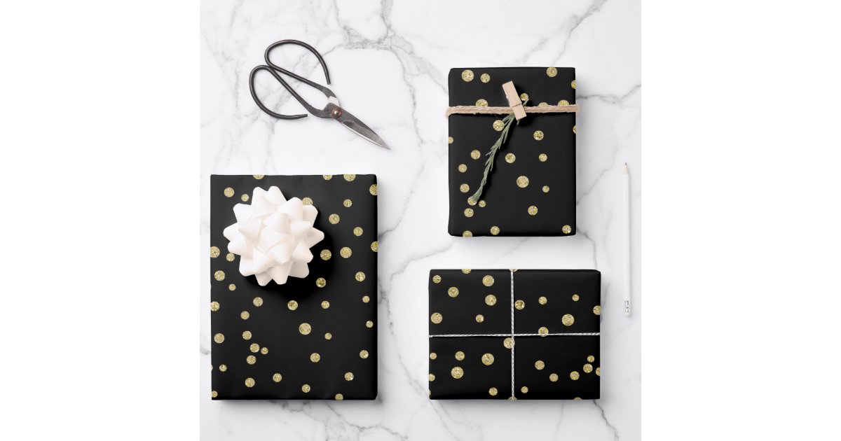 Glam Black and Gold Christmas Holiday Dot Pattern Wrapping Paper Sheets ...