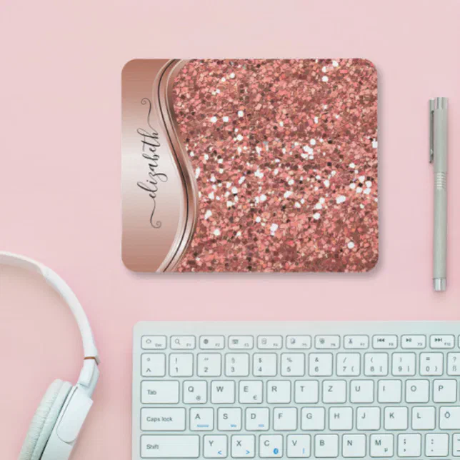 Glam Bling Personalized Glitter Calligraphy Mouse Pad | Zazzle