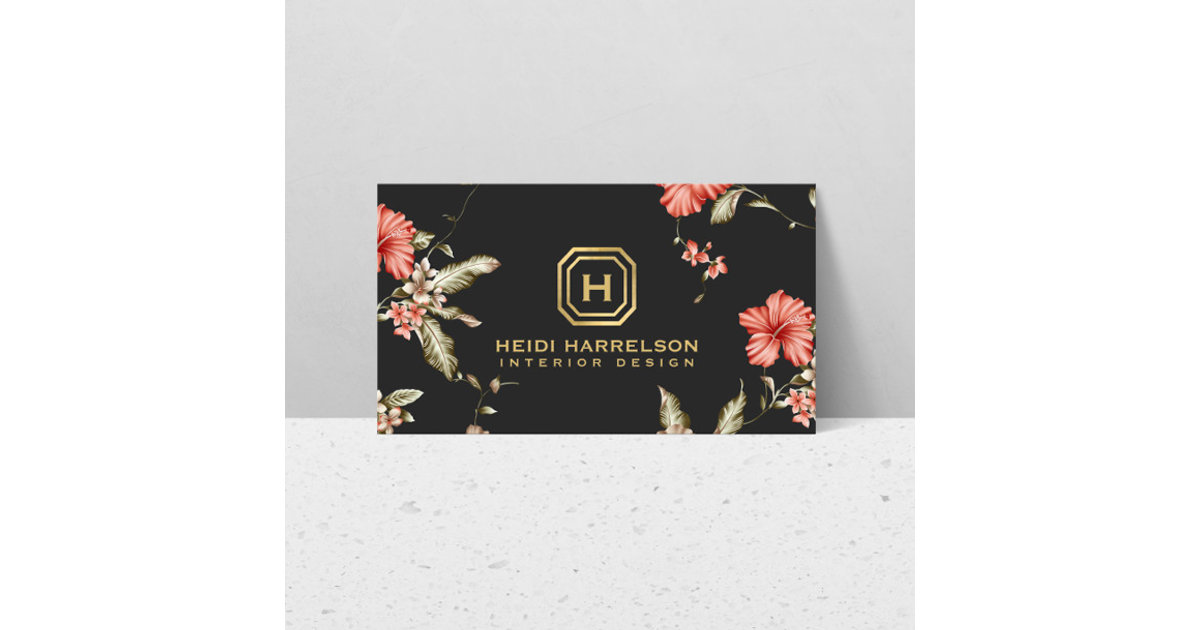 Glam Box Logo Monogram Vintage Floral Designer Business Card | Zazzle