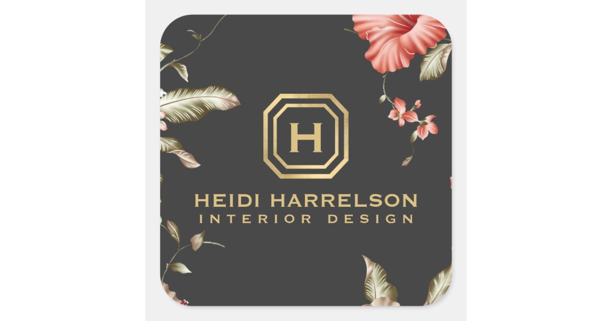 Glam Box Logo Monogram Vintage Floral Square Sticker | Zazzle