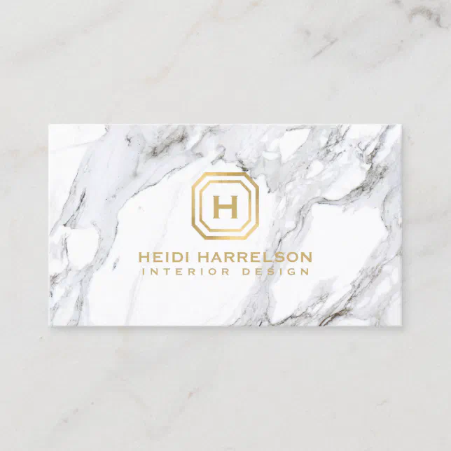 Glam Box Logo Monogram White Marble Business Card | Zazzle