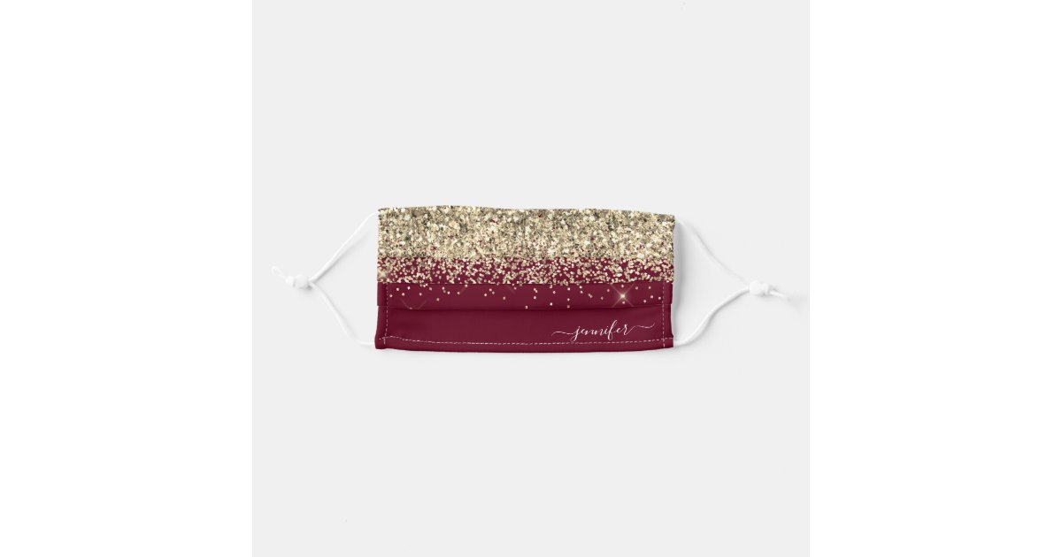 Glam Burgundy Red Gold Glitter & Sparkle Adult Cloth Face Mask | Zazzle