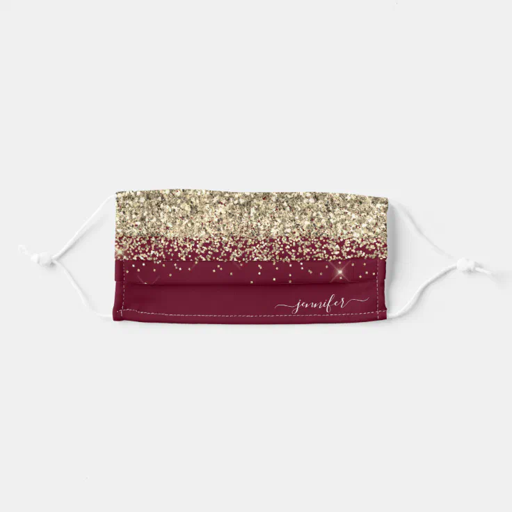 Glam Burgundy Red Gold Glitter & Sparkle Adult Cloth Face Mask | Zazzle