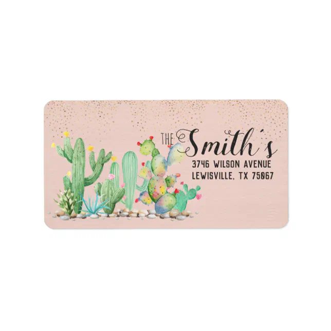 Glam Cactus Wedding Return Address Labels | Zazzle