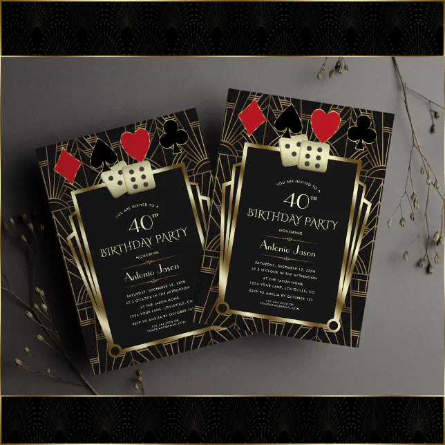 Glam Casino Great Gatsby 40th Poker Birthday Invitation | Zazzle