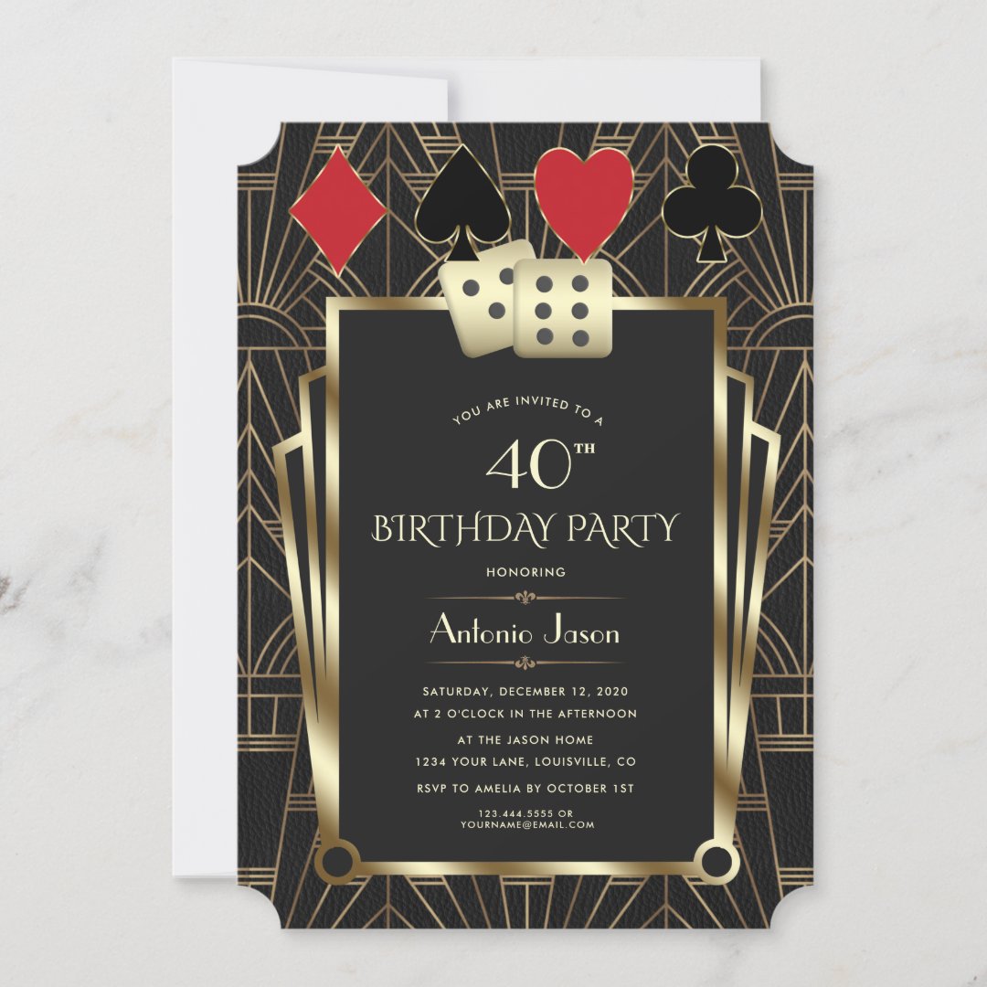 Glam Casino Great Gatsby 40th Poker Birthday Invitation | Zazzle