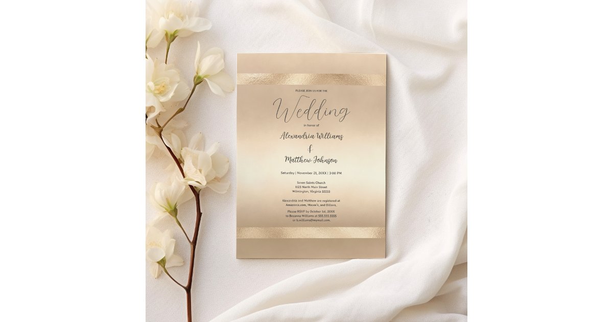 Glam Champagne Gold Glamour Luxury Wedding Invitation | Zazzle