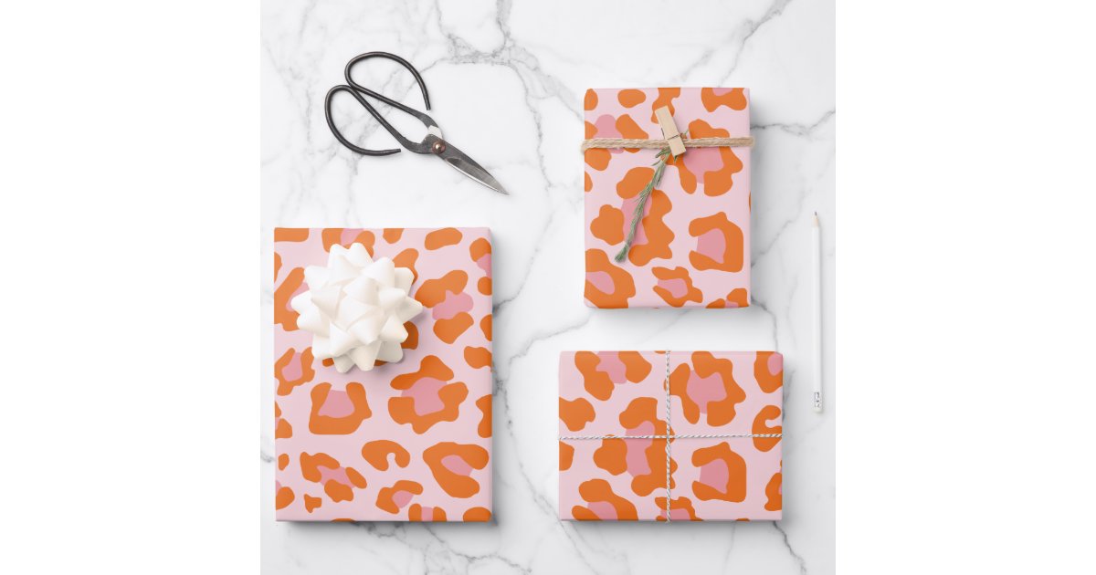 Glam Cheetah Print Pattern in Orange and Pink Wrapping Paper Sheets ...