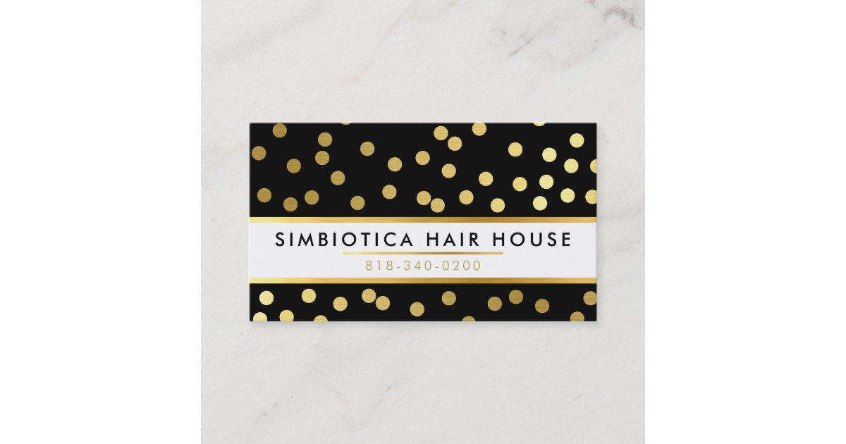 GLAM CONFETTI modern cute dot pattern gold black Business Card | Zazzle