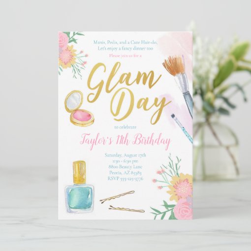 Glam Day Birthday Invitation | Mani Pedi Spa Party | Zazzle
