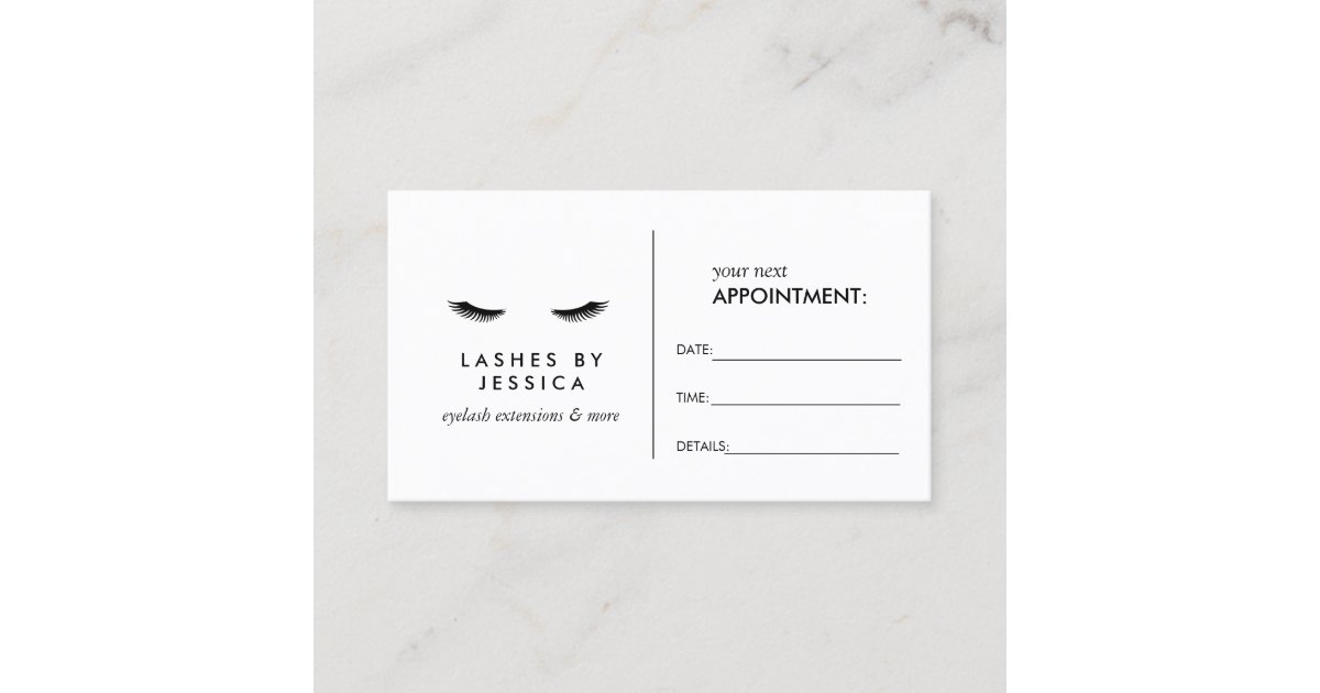 Glam Eyelashes Black and White Appointment Card | Zazzle